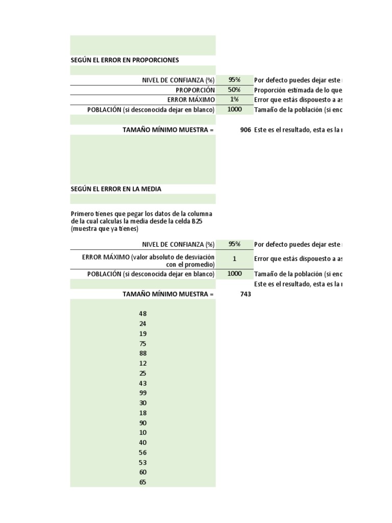 Calculo Error Muestral y Tamaño Muestra | PDF | Intervalo de confianza ...
