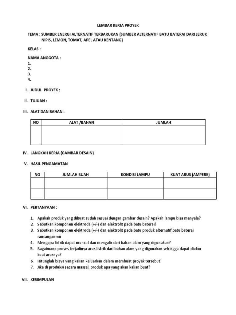 Lembar Kerja Proyek Batu Baterai | PDF