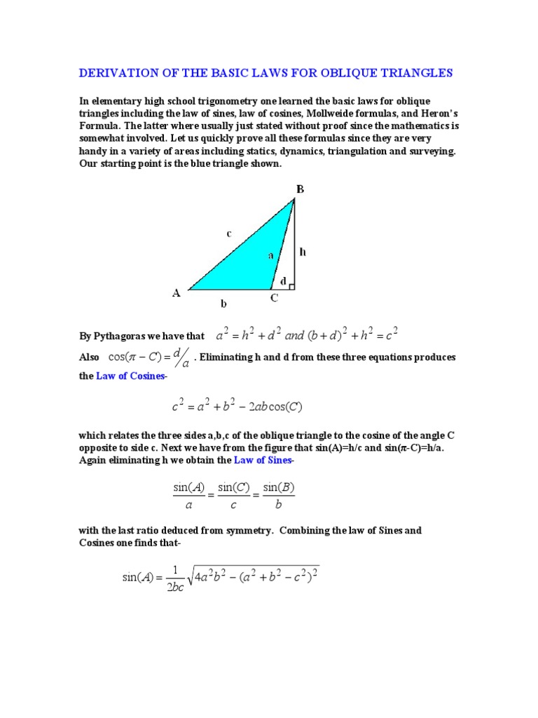 Triangle Formulas | PDF | Area | Trigonometric Functions