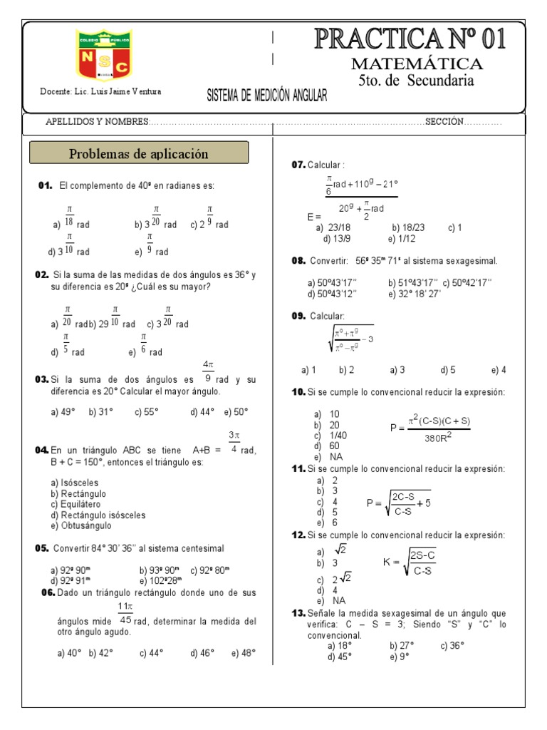 Practica 01 Sistema de Medición Angular | PDF | Medida Geométrica ...