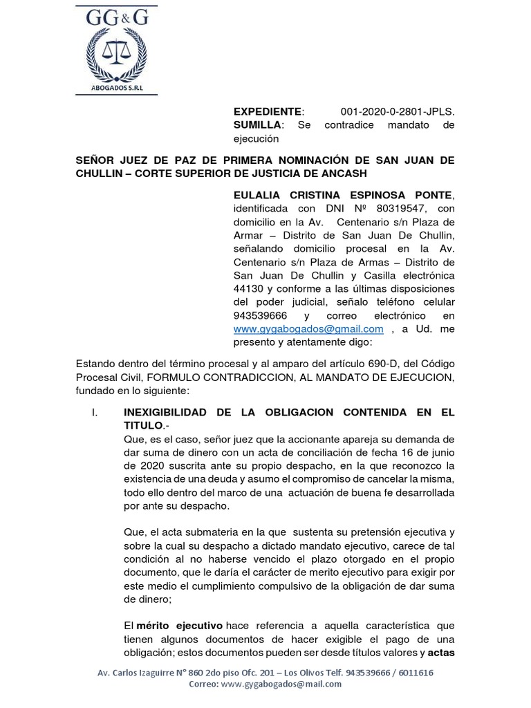 Escrito Oposicion A Mandato de Ejecucion | PDF | Principios éticos ... Escrito Oposicion A Mandato de Ejecucion | PDF | Principios éticos ...