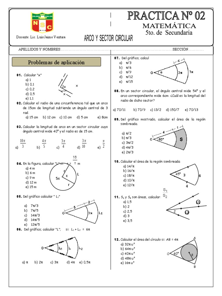 Practica 02 Arco y Sector Circular | PDF | Geometría analítica | Geometría