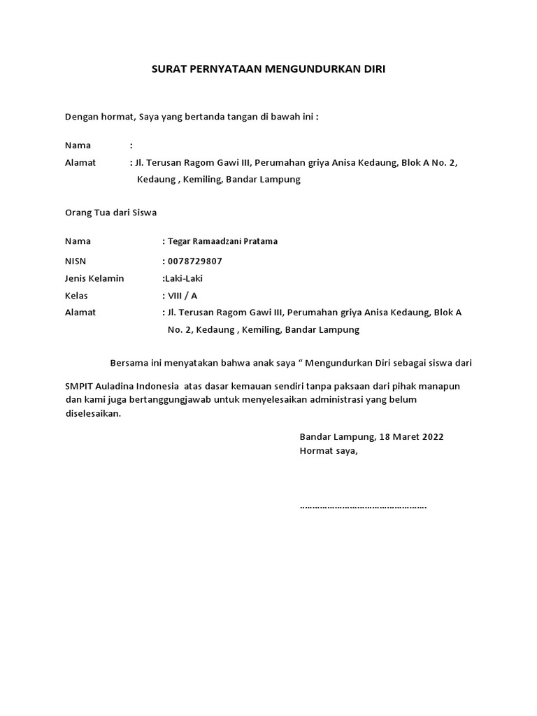 Surat Pernyataan Mengundurkan Diri | PDF