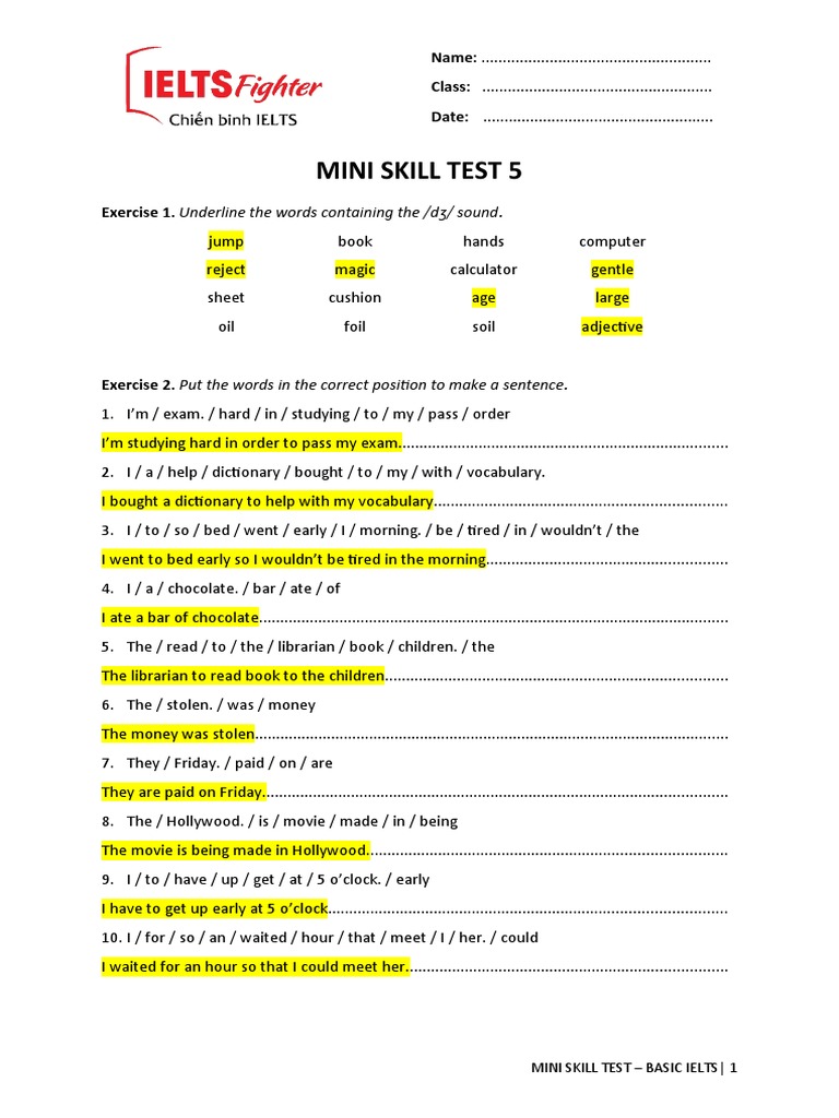 Mini Skill Test 5 | PDF | Teachers | Knowledge