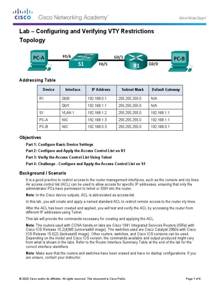 Lab - Configuring and Verifying VTY Restrictions | PDF | Router ...