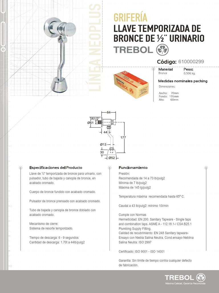 Ficha Tecnica Fluxometro para Urinario | PDF