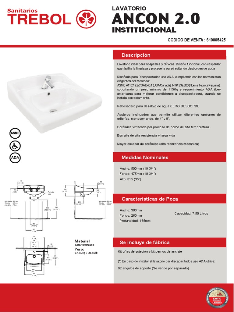 Ficha - Lavatorio Ancon 2.0 PDF | PDF