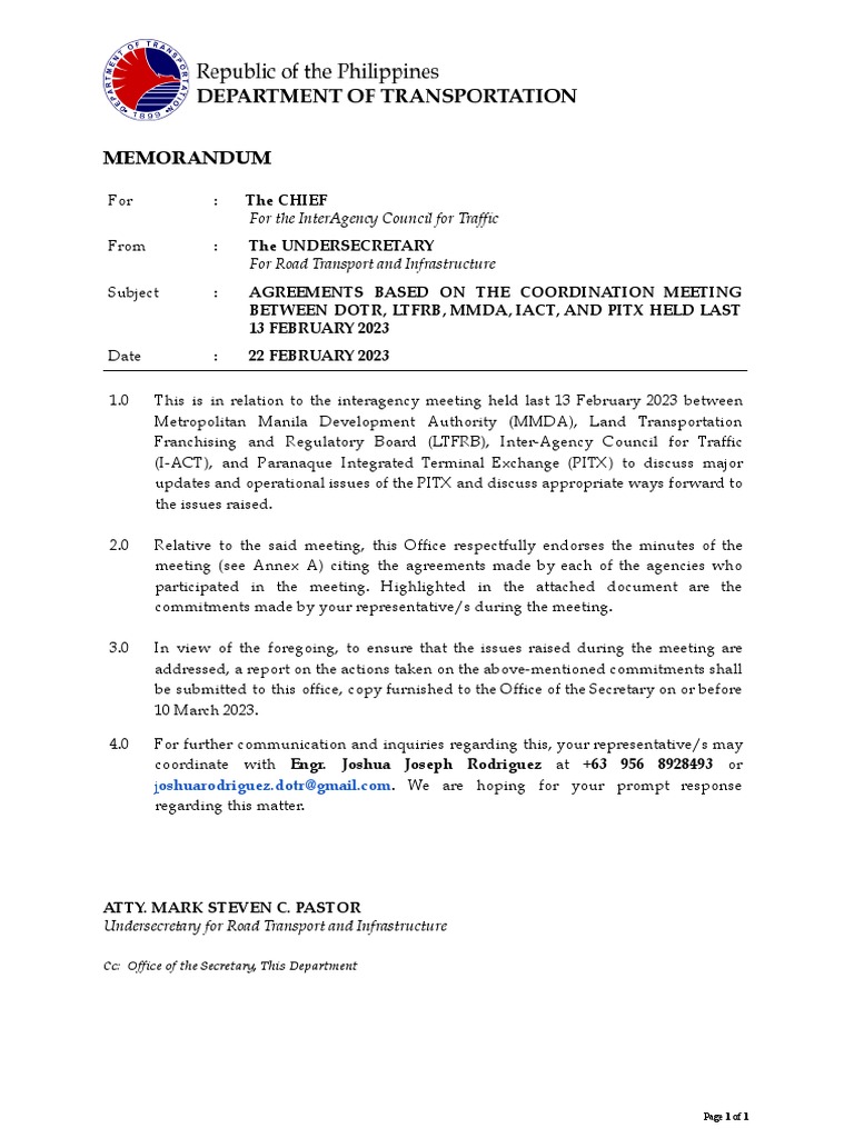Memo To IACT Re - Coordinated Meeting Last 13 February 2023 With MoM ...