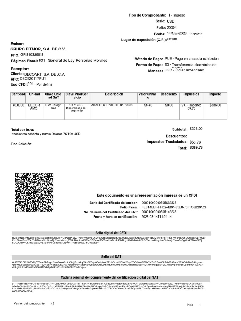 Comprobante de ingreso por venta de pigmento amarillo USD 389.76 | PDF | Dólar de los Estados ...