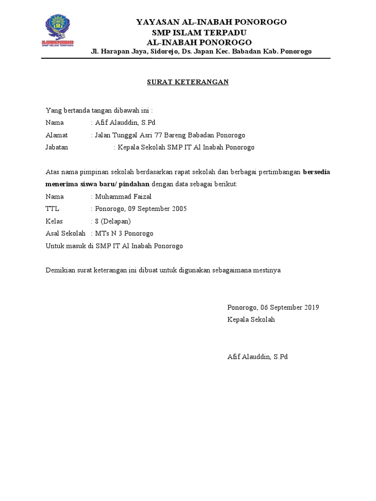 Surat Keterangan Diterima | PDF