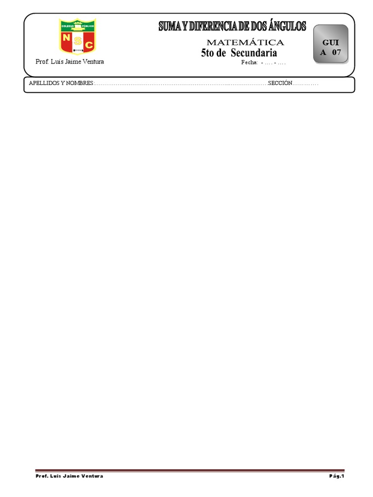 Practica 08 Identidades de La Suma y Diferencia | PDF | Trigonometría ...