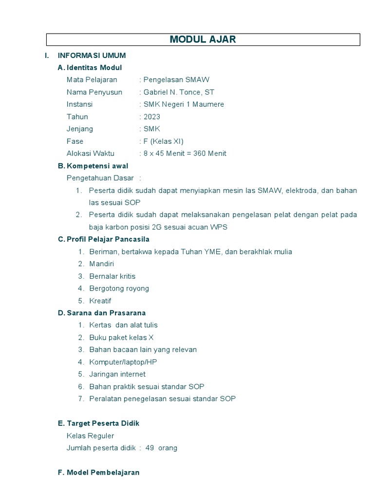 Modul Ajar Pengelasan SMAW | PDF