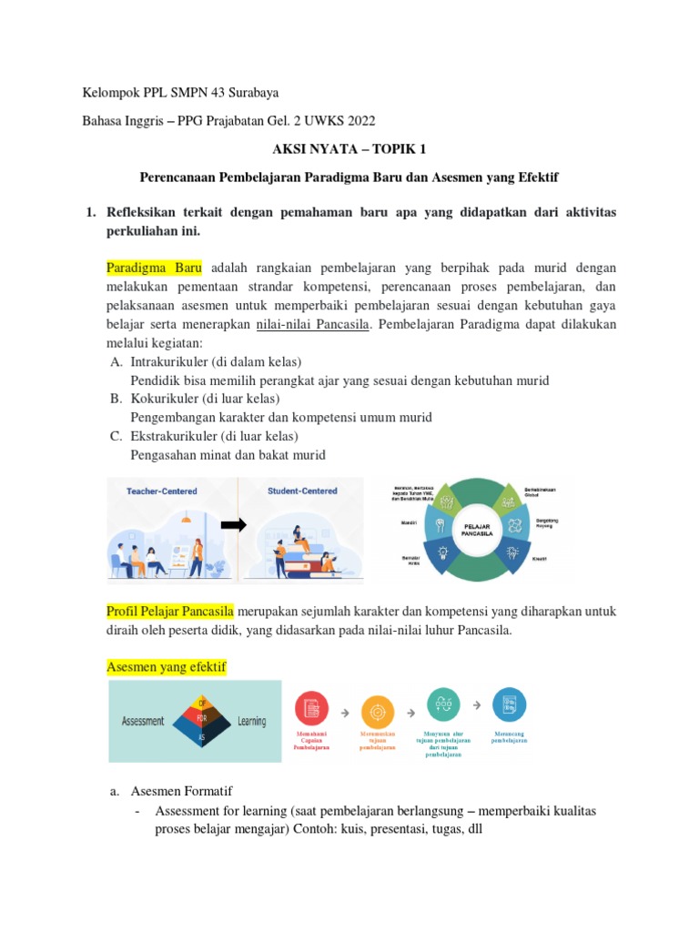 Topik 1 Aksi Nyata (Prinsip Pengajaran Dan Asesmen Yang Efektif) | PDF