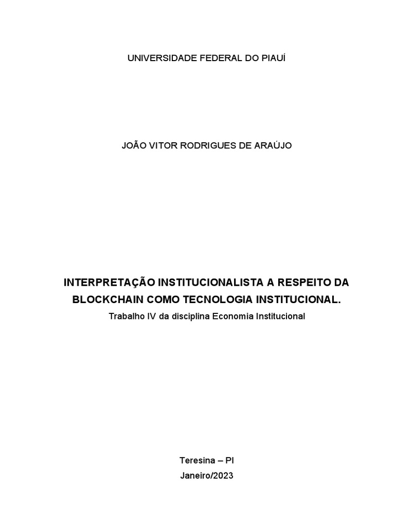 Trabalho 4 - Economia Institucional - João Vitor Rodrigues de Araújo | PDF | Economia | Mercado ...