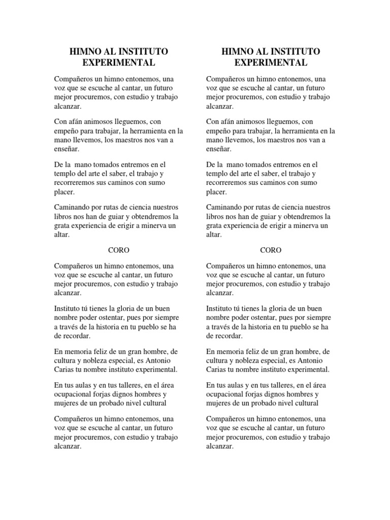 Himno del Instituto Experimental | PDF | Artes del Lenguaje y Comunicación