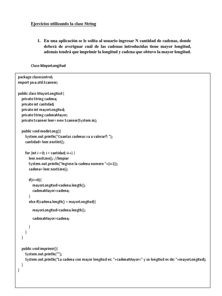 Ejercicios Utilizando La Clase String PDF | PDF | Cadena (informática) | Paradigmas de programación