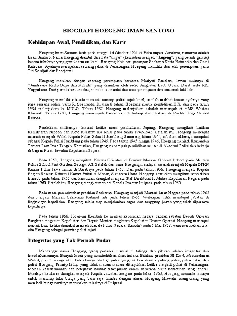 Biografi Jenderal Hoegeng Iman Santoso | PDF | Politik | Ilmu Sosial