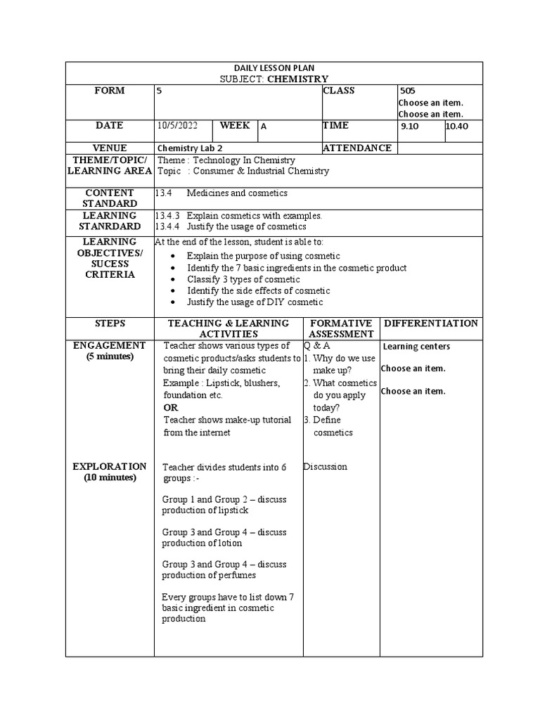 f5 Cosmetics | PDF | Cosmetics | Lesson Plan