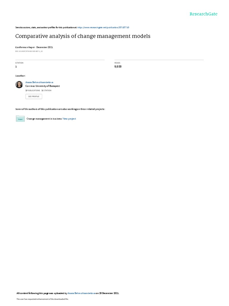 Comparative Analysis of Change Management Models: December 2021 | PDF ...