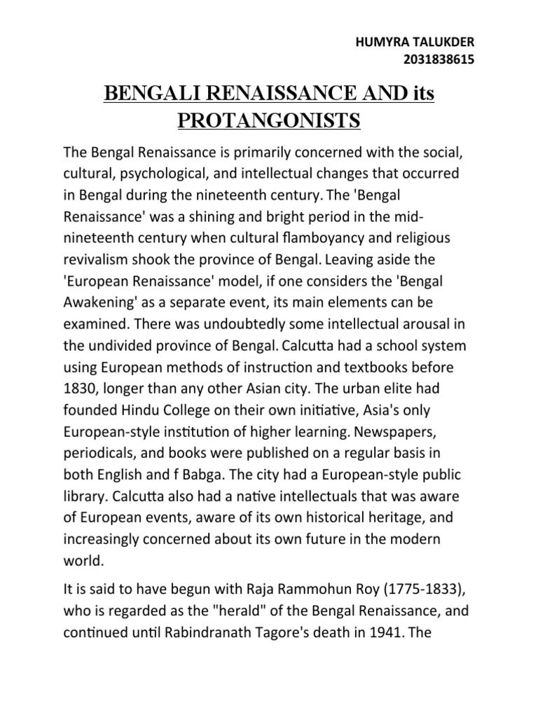 BENGALI RENAISSANCE AND Its PROTANGONISTS | PDF | Bengal | Rabindranath ...