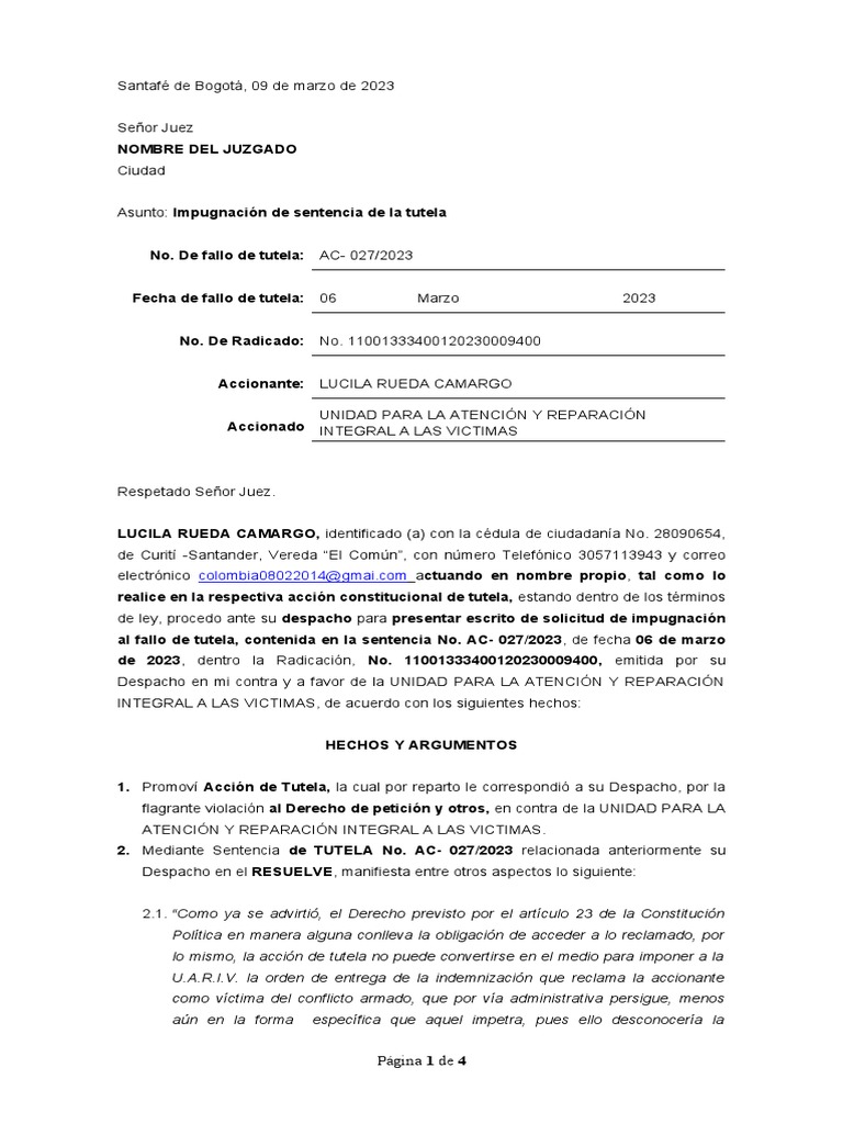 Modelo de Impugnacion | Descargar gratis PDF | Sentencia (ley) | Petición