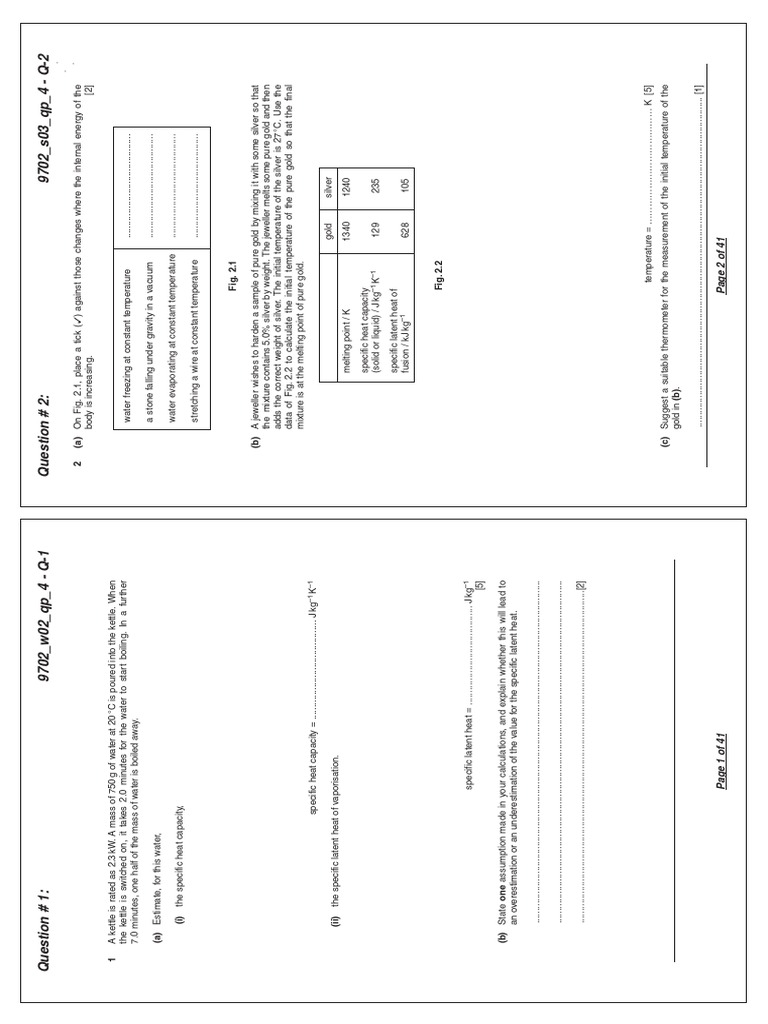 4 - Thermal Physics - WS | PDF | Latent Heat | Heat