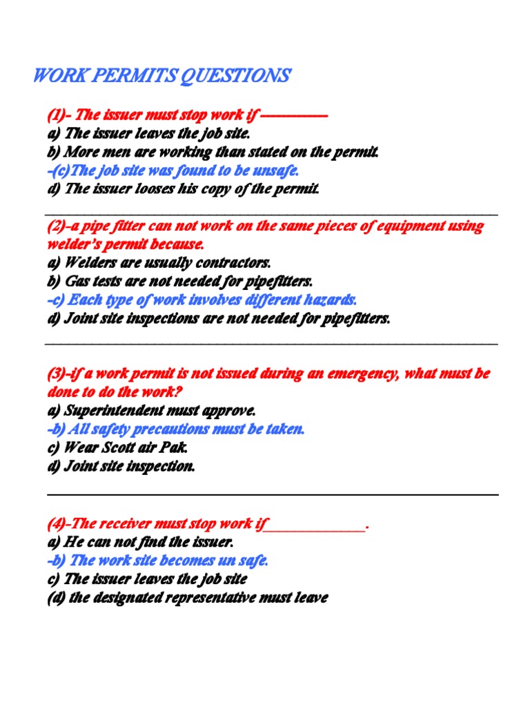 Work Permit Question | PDF | Fires | Safety