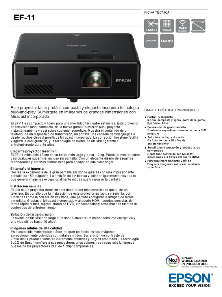 Proyector Epson EF-11: Compacto y Versátil | PDF | Pantalla de cristal ...