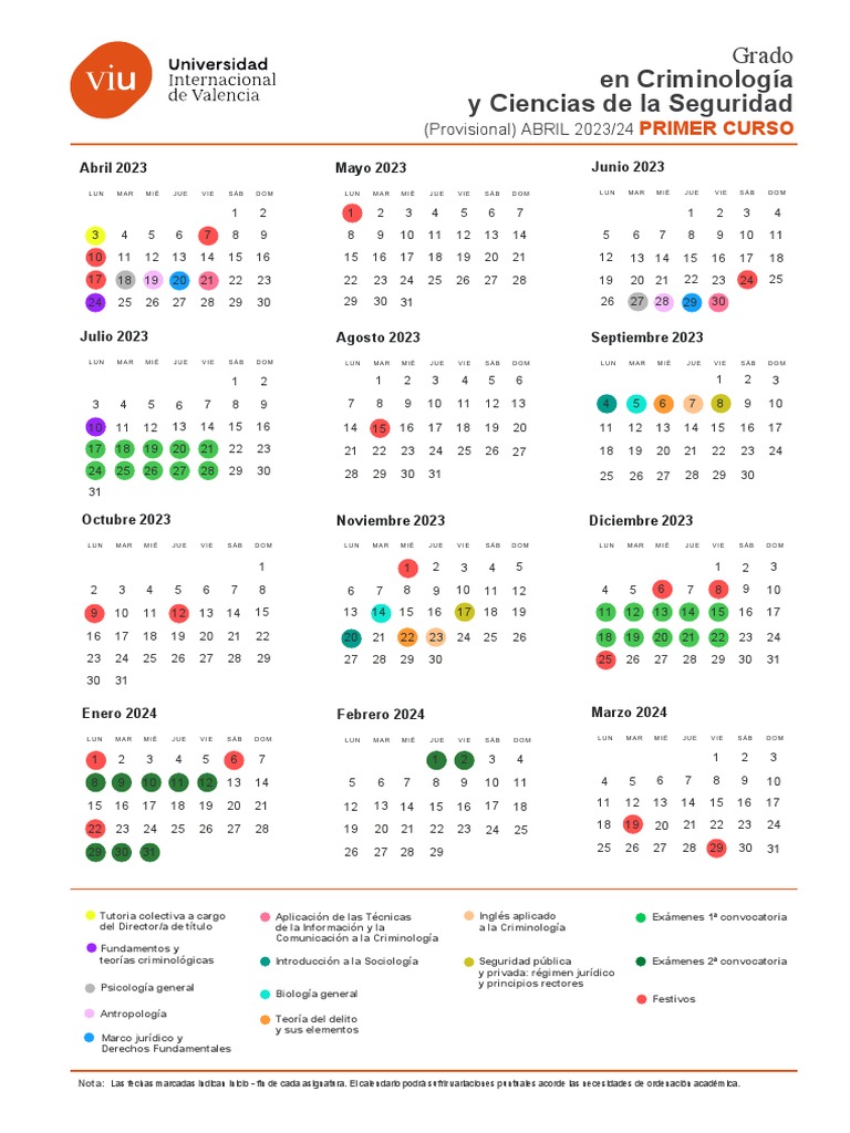 Calendario Grado Criminología | PDF | Criminología | Calendario