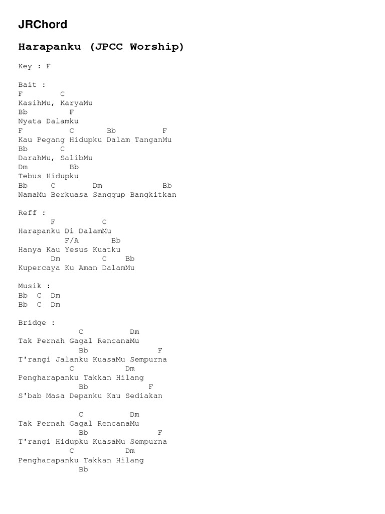 Chord Lagu Harapanku (JPCC Worship | PDF
