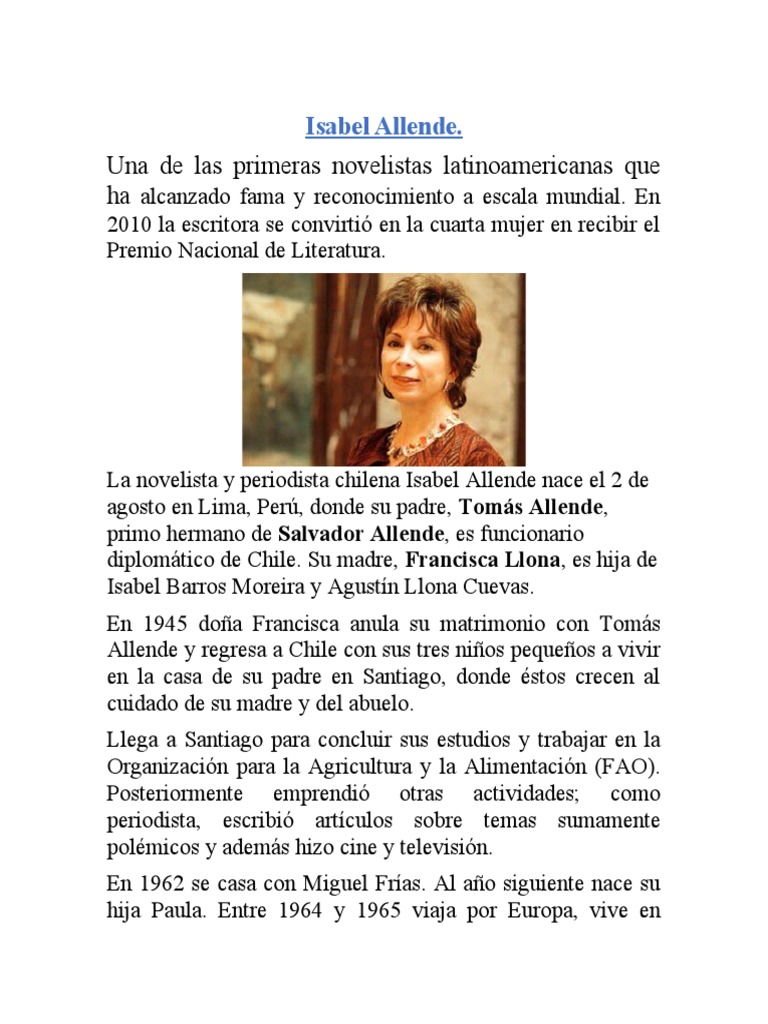 Biografía de Isabel Allende | PDF | Historia | Clásicos