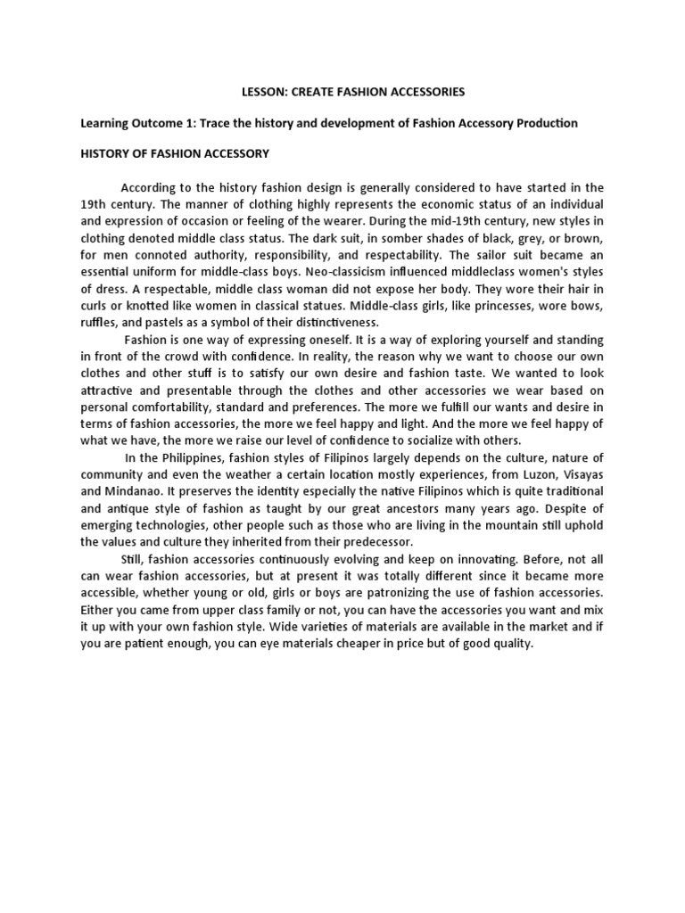 Evolution of Fashion Accessories | PDF | Fashion | Clothing