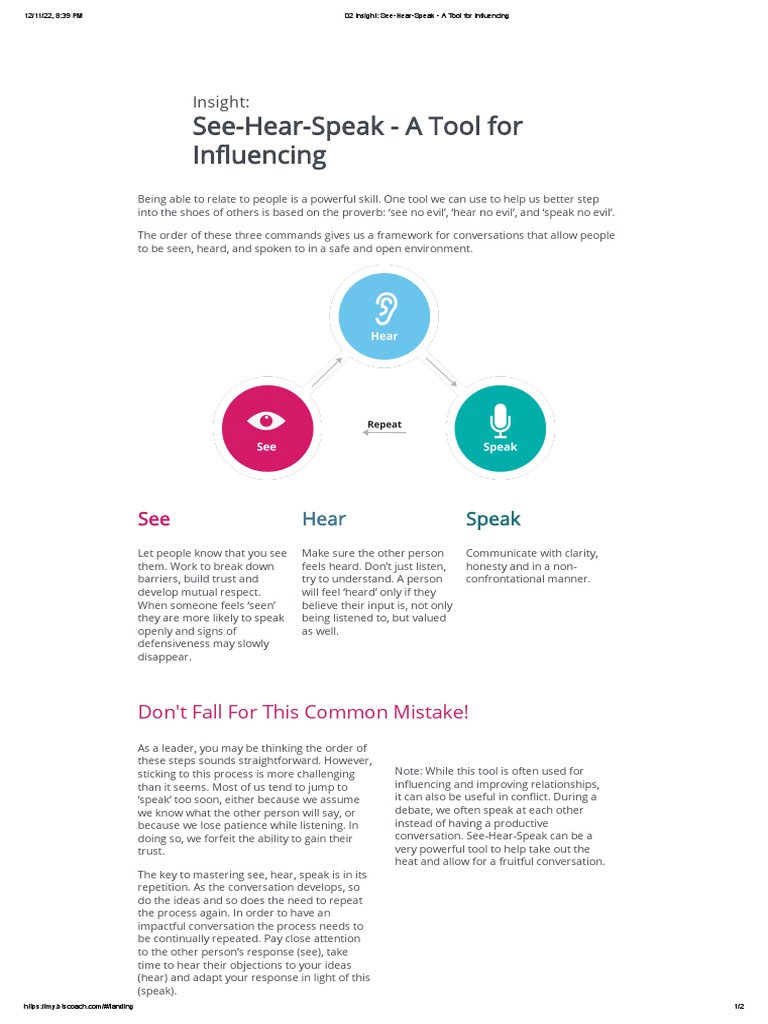 See Hear Speak | PDF | Conversation | Body Language