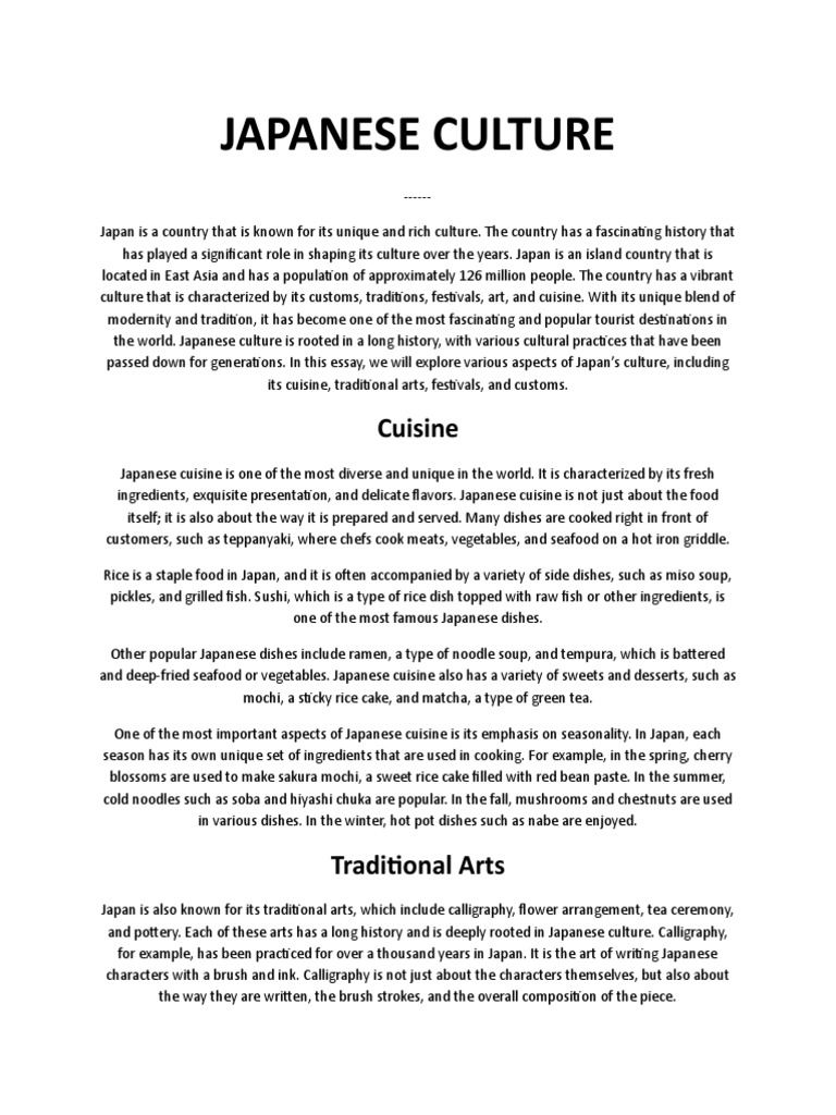 Japanese Culture Essay | PDF | Japanese Cuisine | Cuisine