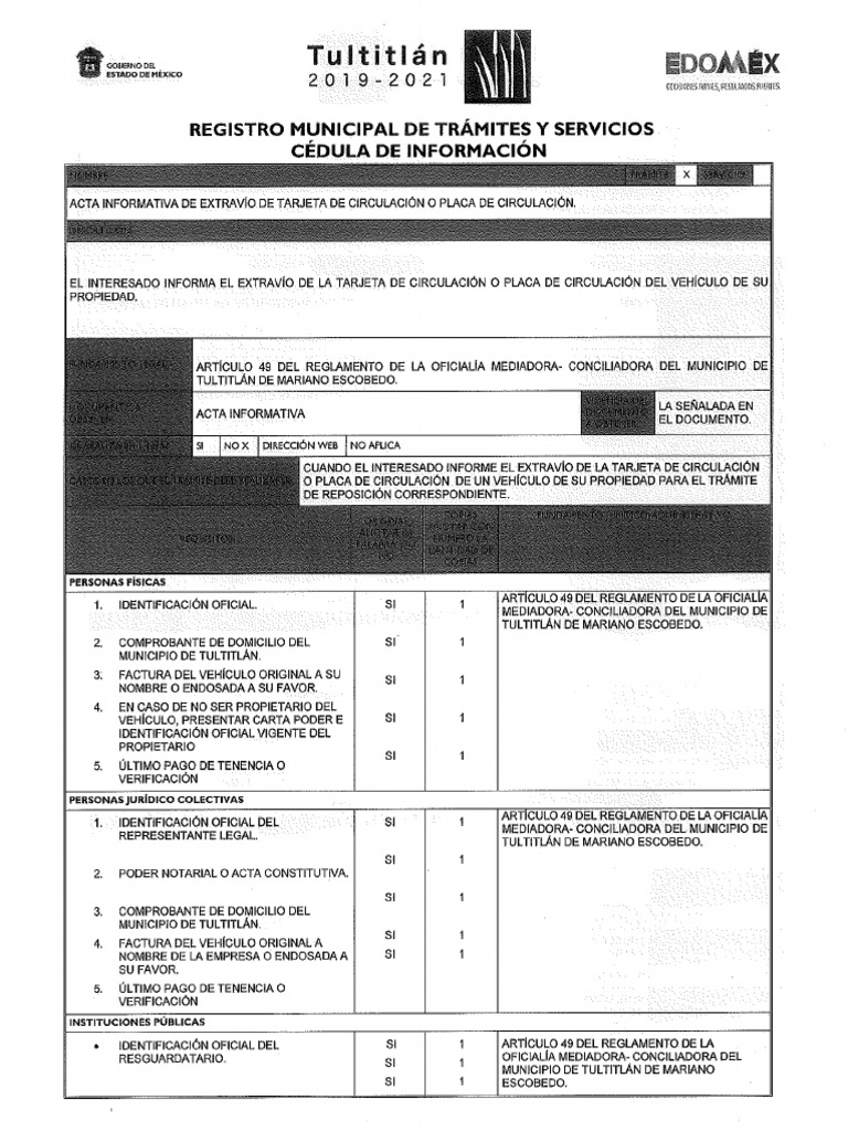 Acta de Extravio de Tarjeta o Placa de Circulacion PDF | PDF