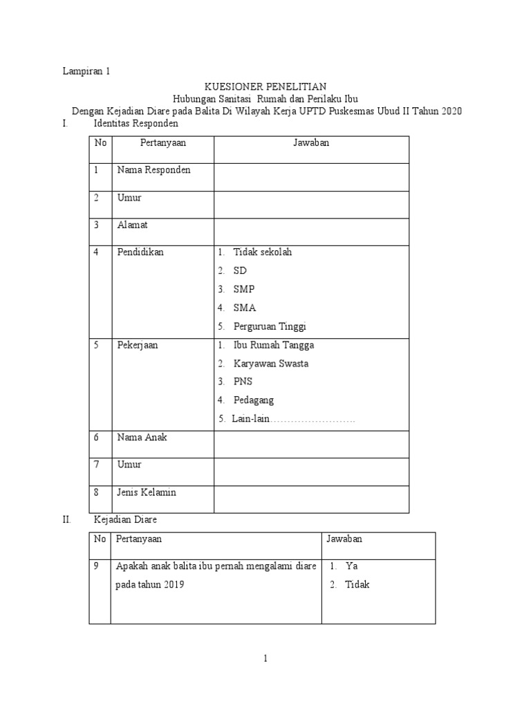 kuesioner diare | PDF