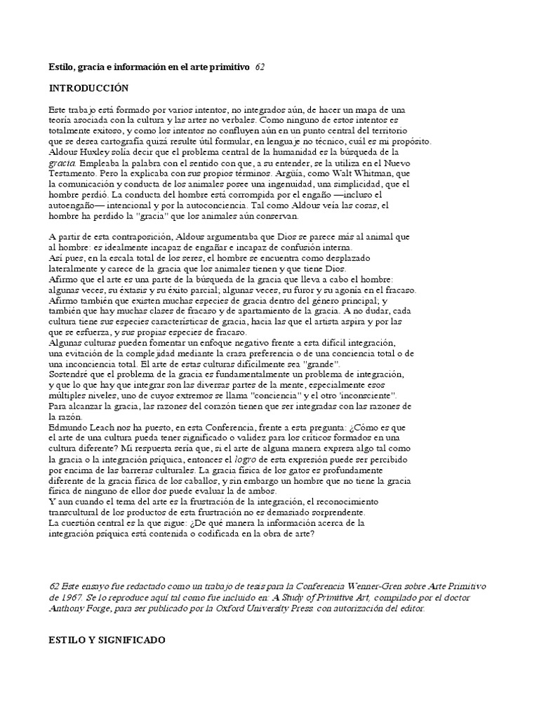 G.Bateson Estilo, Gracia e Información en El Arte Primitivo | PDF ...