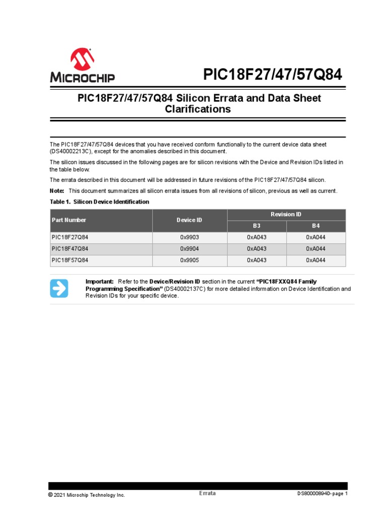 PIC18F27 47 57Q84 Silicon Errata and Data Sheet Clarifications 80000894D | PDF | Computer ...