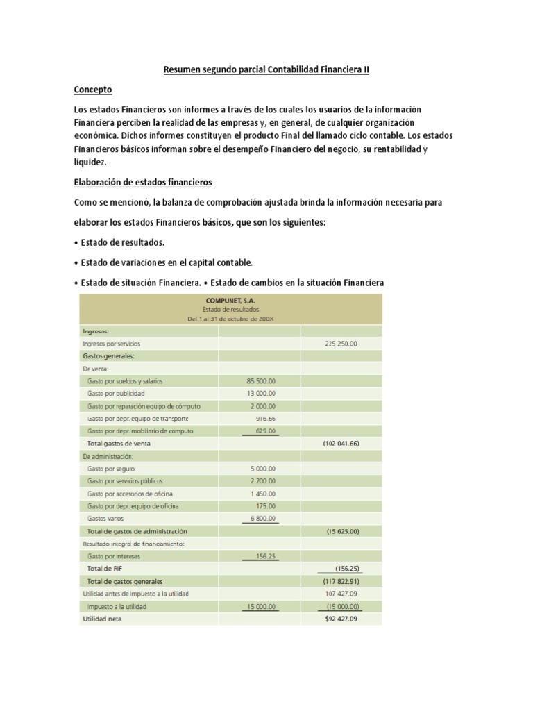 Resumen Segundo Parcial Contabilidad Financiera II PDF | PDF | Contabilidad | Ratio financiero