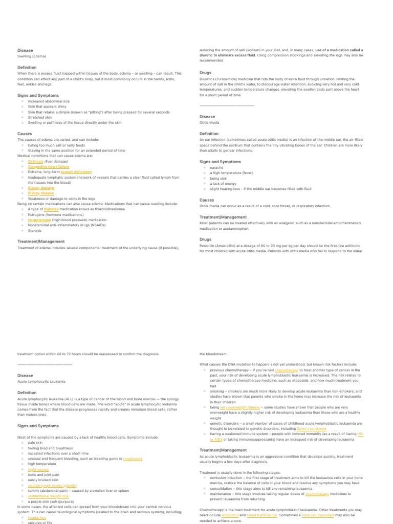Pedia Diseases | Download Free PDF | Leukemia | Edema