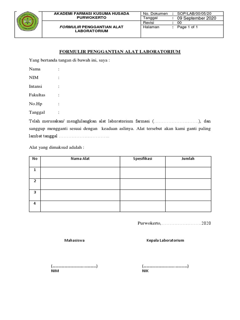 Formulir Penggantian Alat Edit | PDF