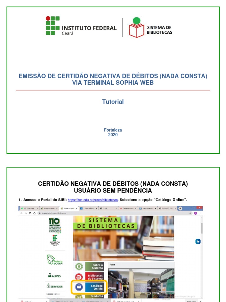 Tutorial 20 Emissao de Certidao Negativa... Nada Consta Via Sophia Web | Download grátis PDF ...