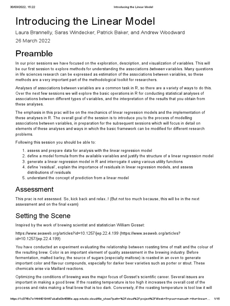 Introducing The Linear Model | PDF | Regression Analysis | Errors And Residuals
