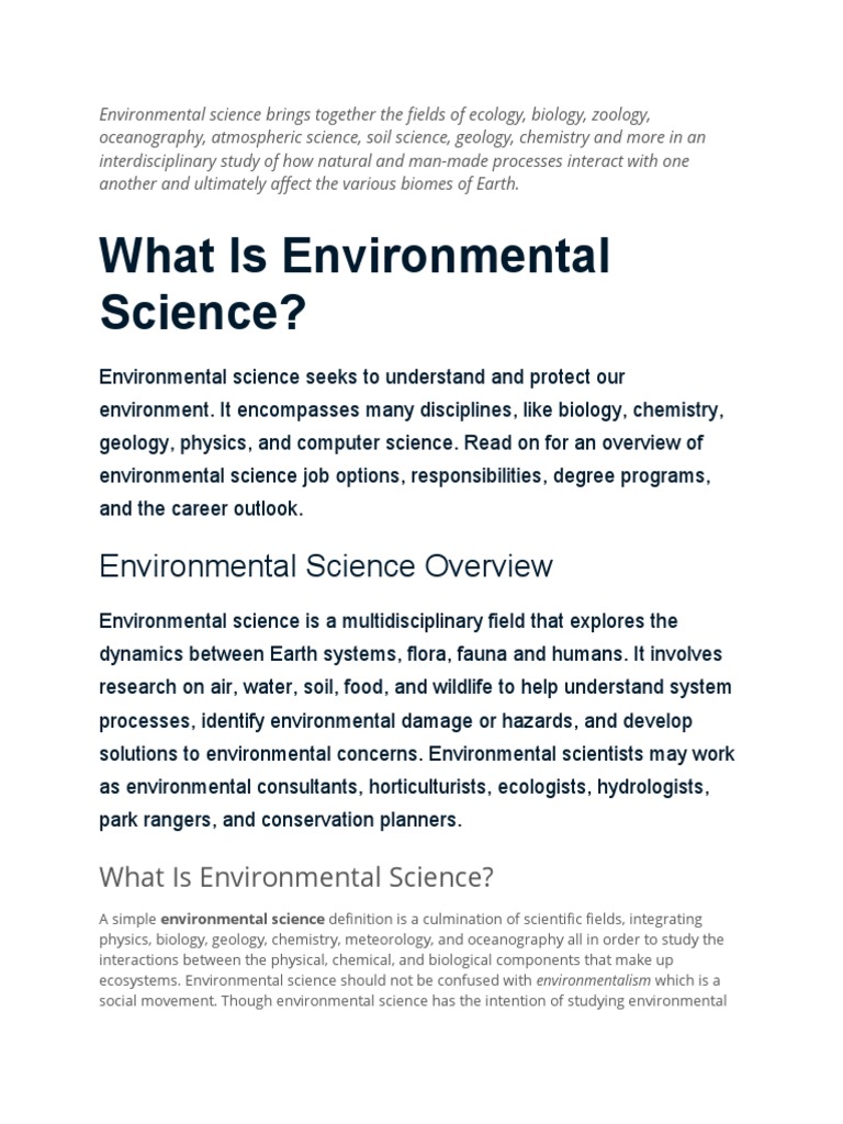 Environmental Science Brings Together The Fields of Ecology | PDF