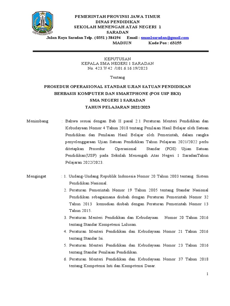 POS USP BKS SMAN 1 Saradan 2023 | PDF