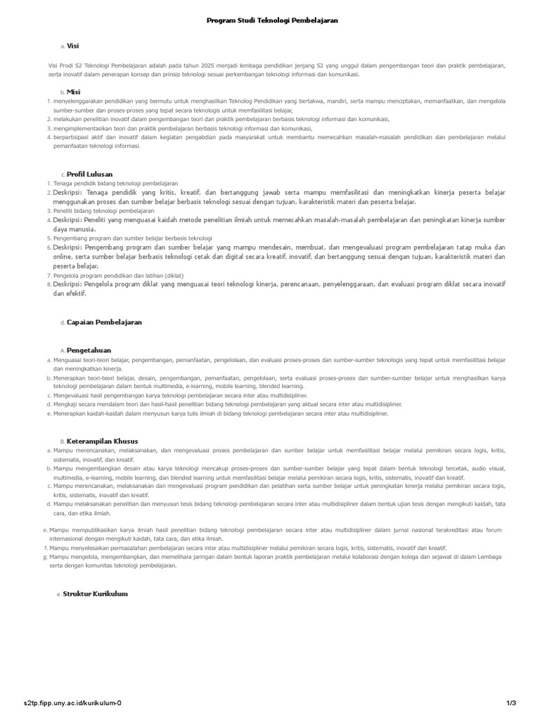 Kurikulum _ Program Studi Magister Teknologi Pendidikan | PDF