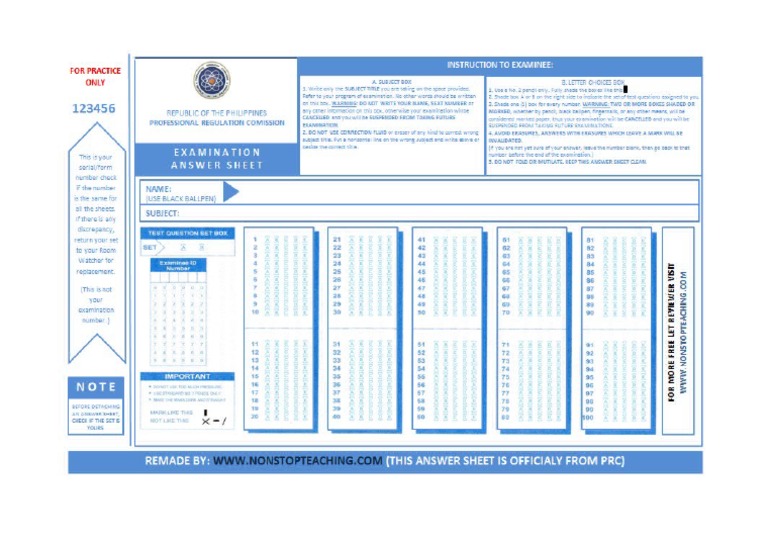 LET Sample Answer Sheet | PDF