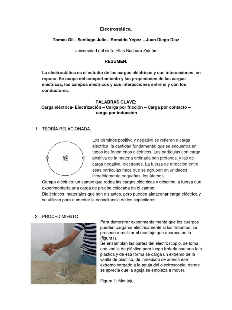 Informe Electrostatica - PDF 2 | PDF | Electrostática | Carga eléctrica