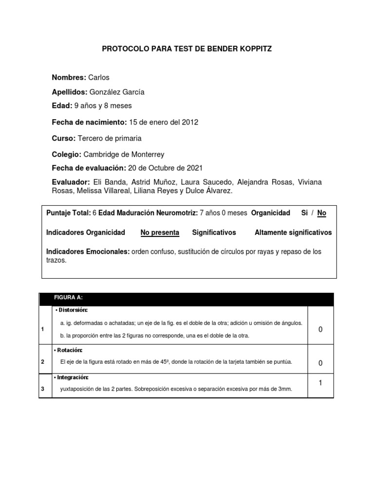 Protocolo para Test de Bender Koppitz | PDF