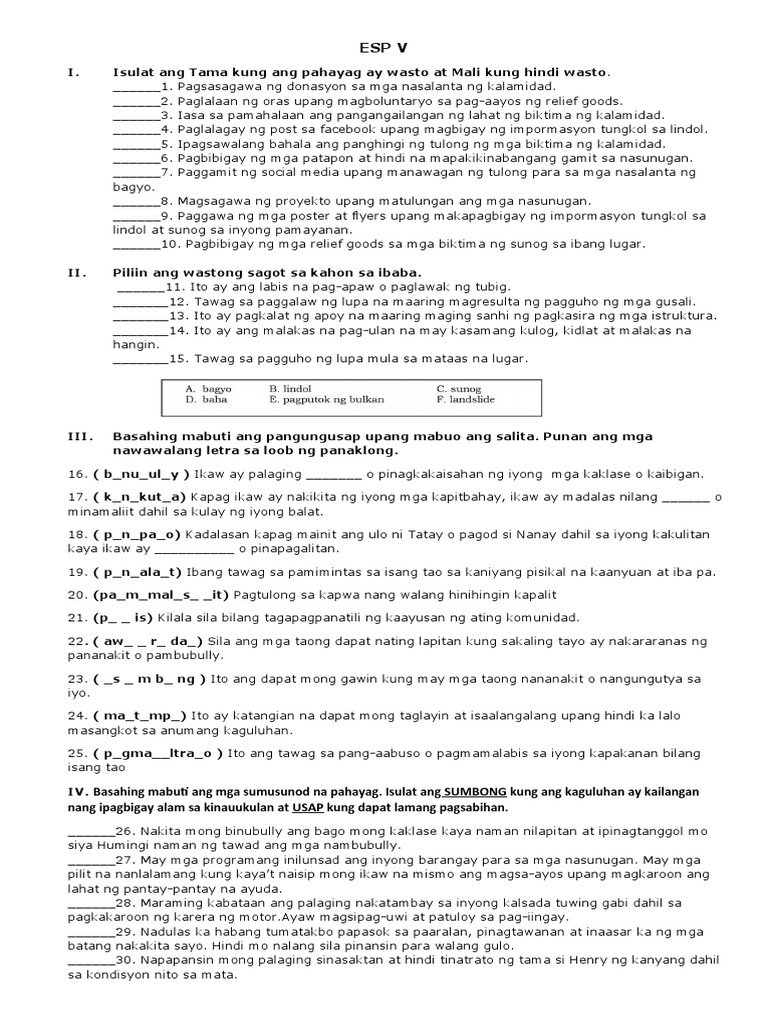 QUIZ ESP (2nd Quarter) | PDF